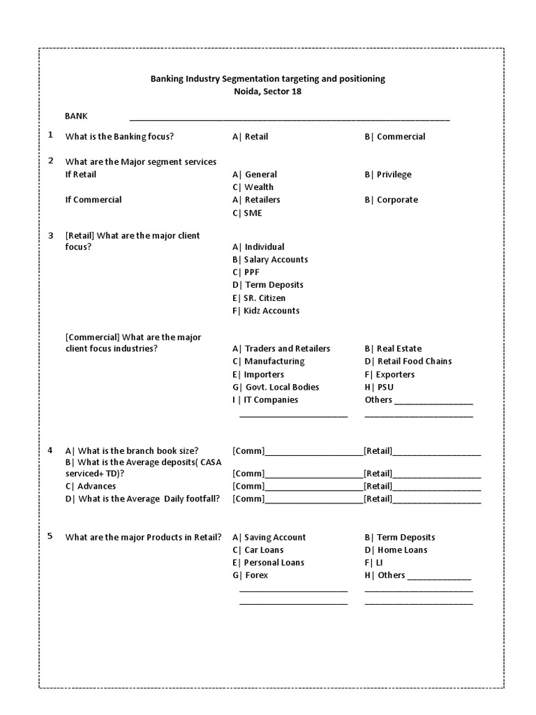 Banking Survey Questionnaire v2.1 | PDF | Retail | Exports