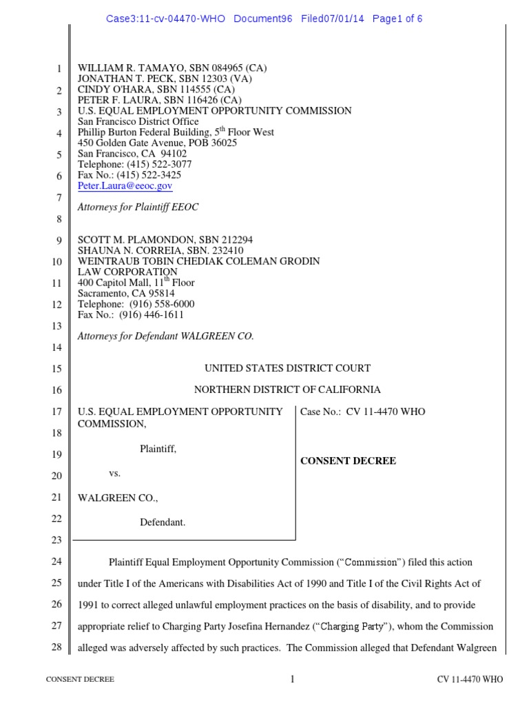 EEOC v. Walgreens Consent Decree | PDF | Consent Decree | Equal ...