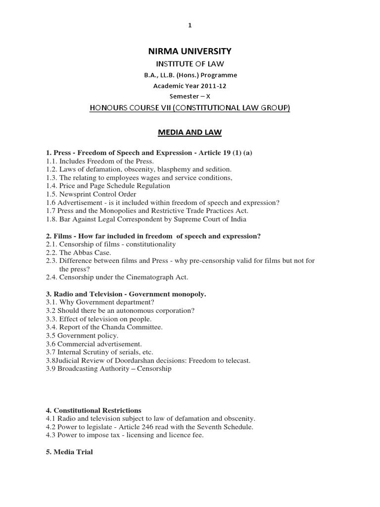 Media Law | PDF | Freedom Of The Press | Freedom Of Speech