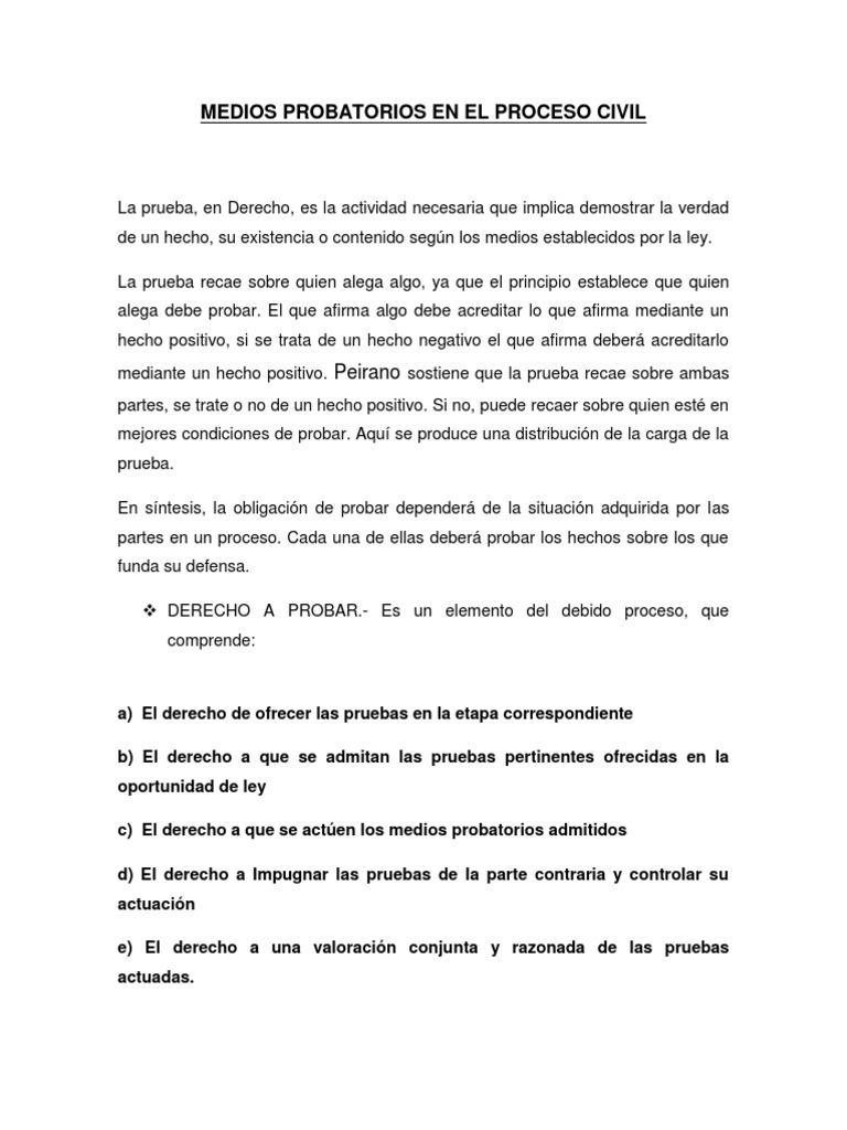 Medios Probatorios en El Proceso Civil | PDF | Evidencia (ley) | Ley ...