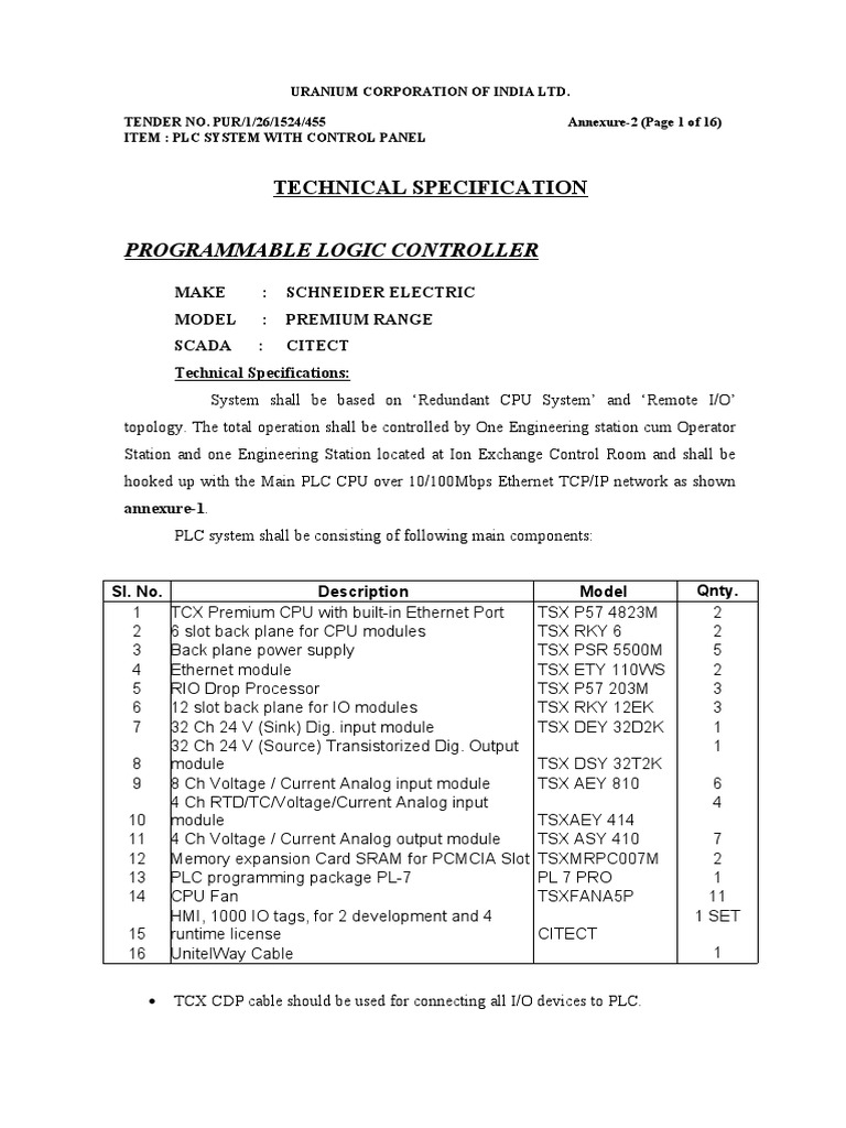 Tech. Specn. Annexure 2 PLC | PDF | Programmable Logic Controller ...