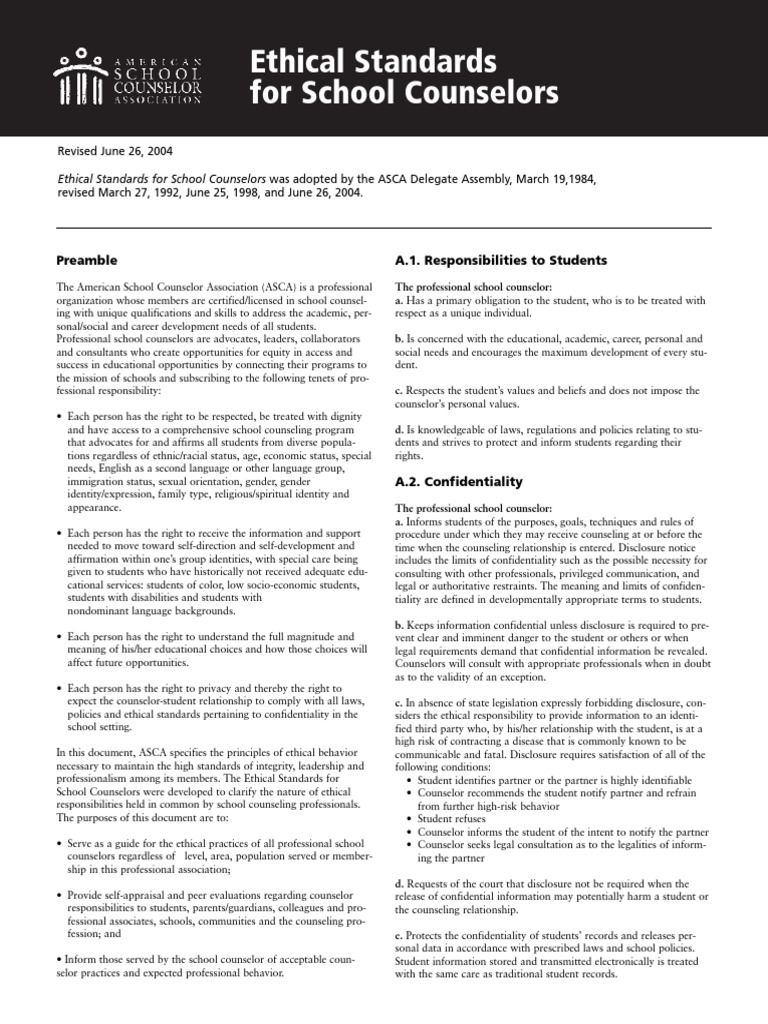 Ethical Standards Counseling | PDF | School Counselor | Confidentiality