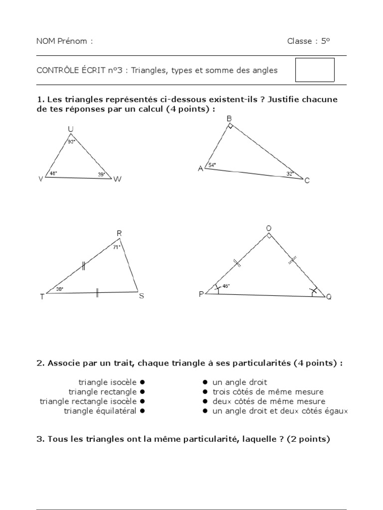 Triangles (Types Et Somme Des Angles) | PDF | Triangle | Polytope