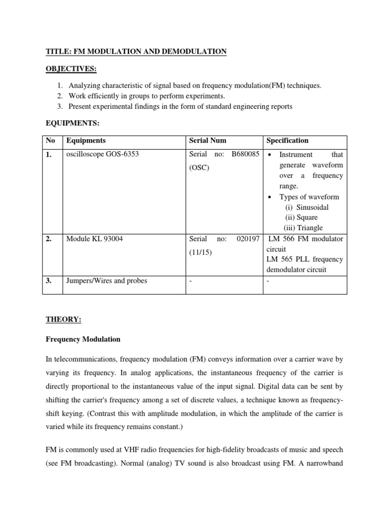 My Long Report | PDF | Frequency Modulation | Detector (Radio)