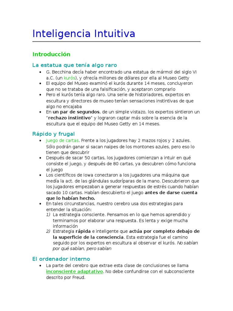 Inteligencia Intuitiva | PDF | Mente inconsciente | Aparición