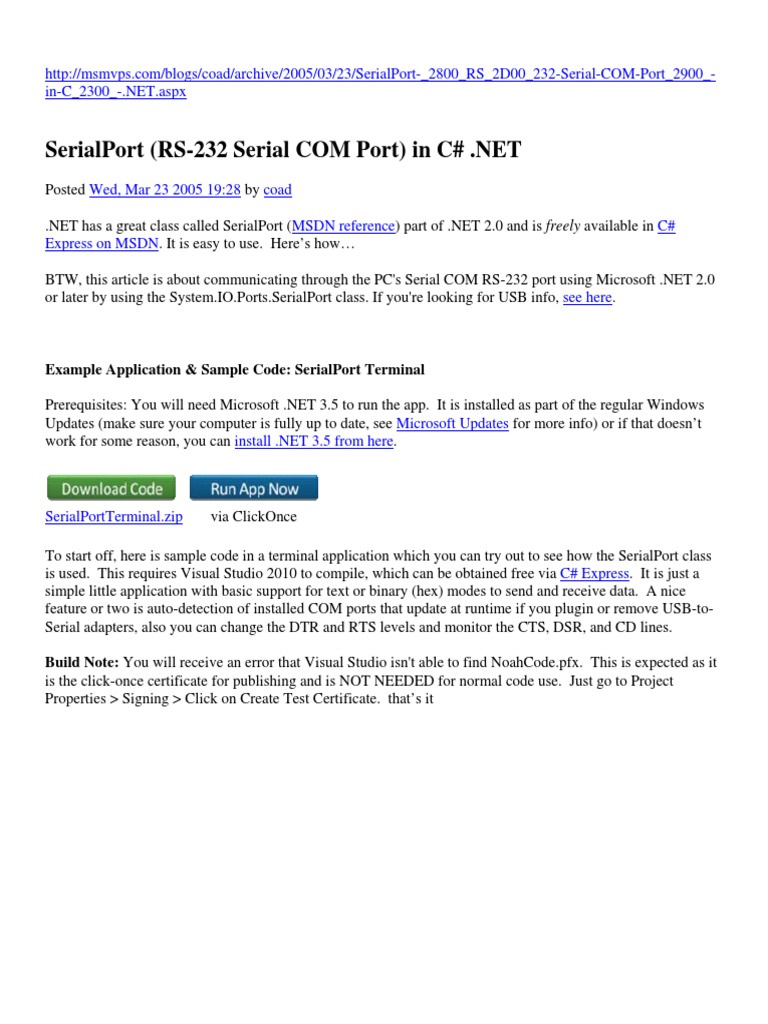 SerialPort in C# | PDF | Device Driver | Usb