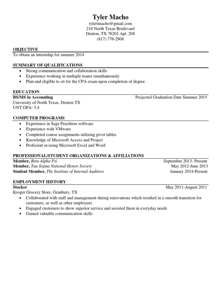 Summer Internship Resume | PDF