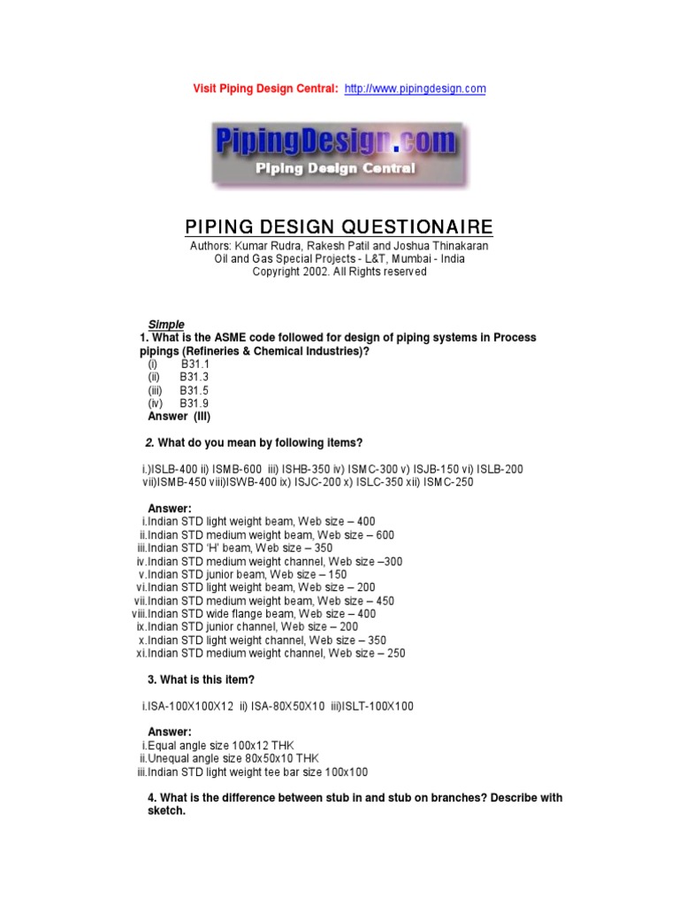 Piping Quiz | PDF | Pipe (Fluid Conveyance) | Structural Load
