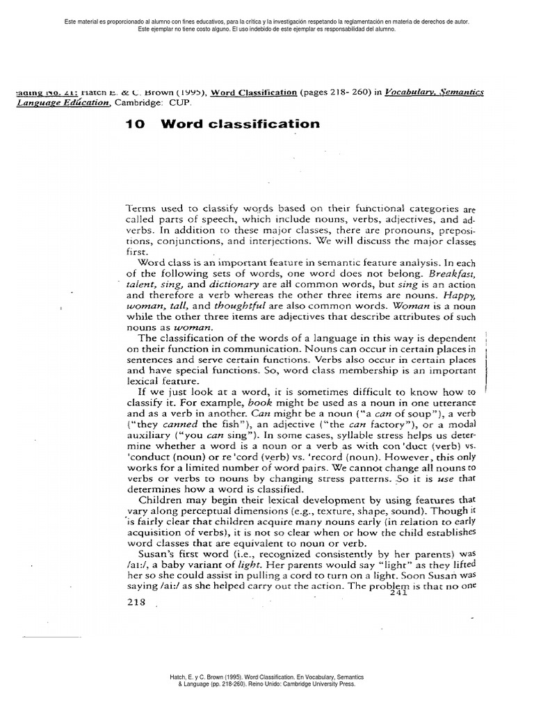 Word Classification | PDF | Part Of Speech | Word