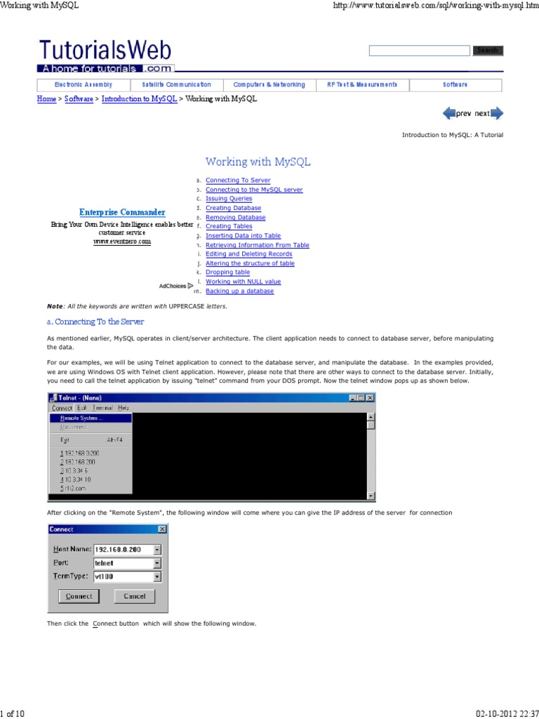 Working With MySQL | PDF | Sql | Databases