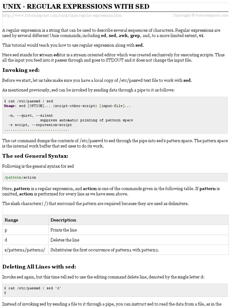 24.unix - Regular Expressions With SED | PDF | Regular Expression | Software
