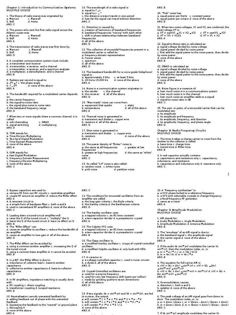 Chapter 1: Introduction To Communication Systems Multiple Choice | PDF ...