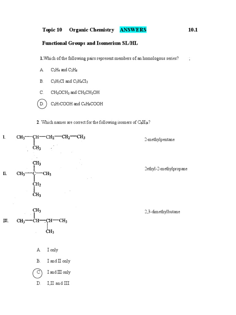 Topic 10 Questions KEY | PDF | Isomer | Organic Chemistry