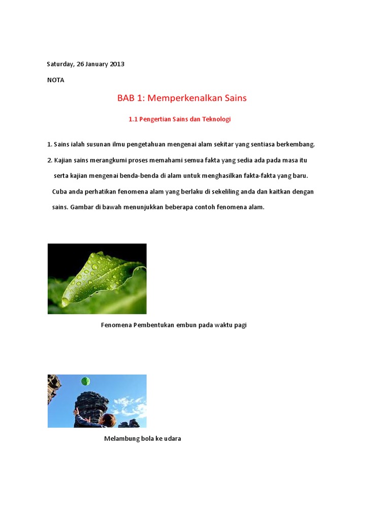 Nota Sains Form 1 Bab 1 | PDF