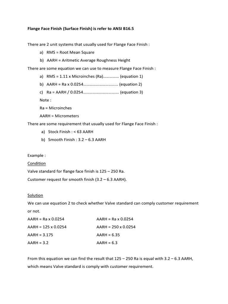 Comparison of Flange Face Finish As Per B16-5 | PDF | Root Mean Square ...