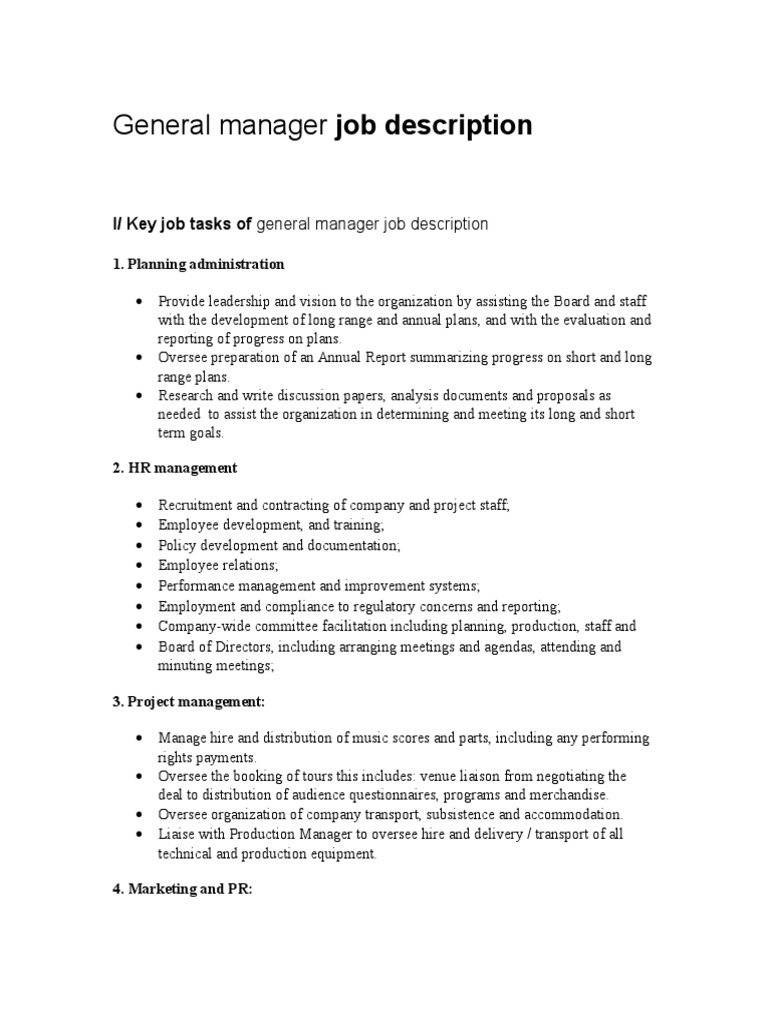 General Manager Job Description | Regulatory Compliance | Employment