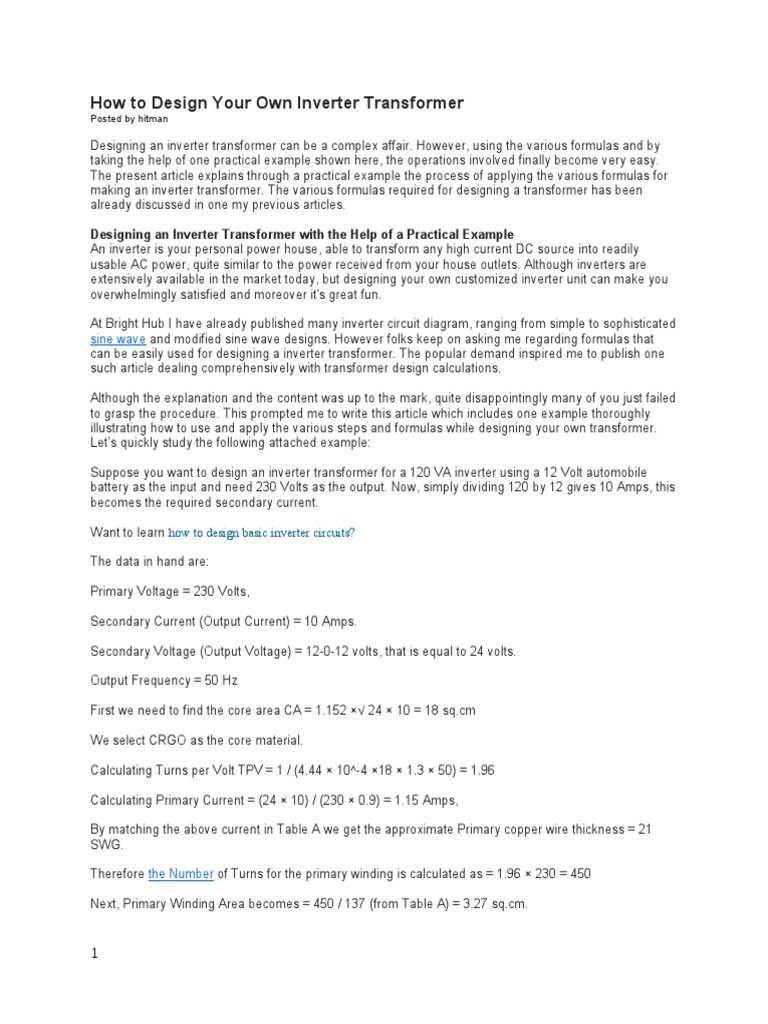 How To Design Your Own Inverter Transformer | PDF | Power Inverter ...