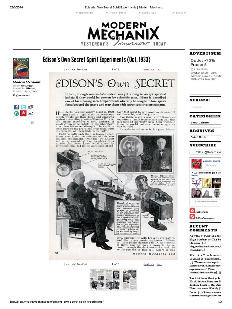 Edison's Own Secret Spirit Experiments - Modern Mechanix | PDF | Thomas ...