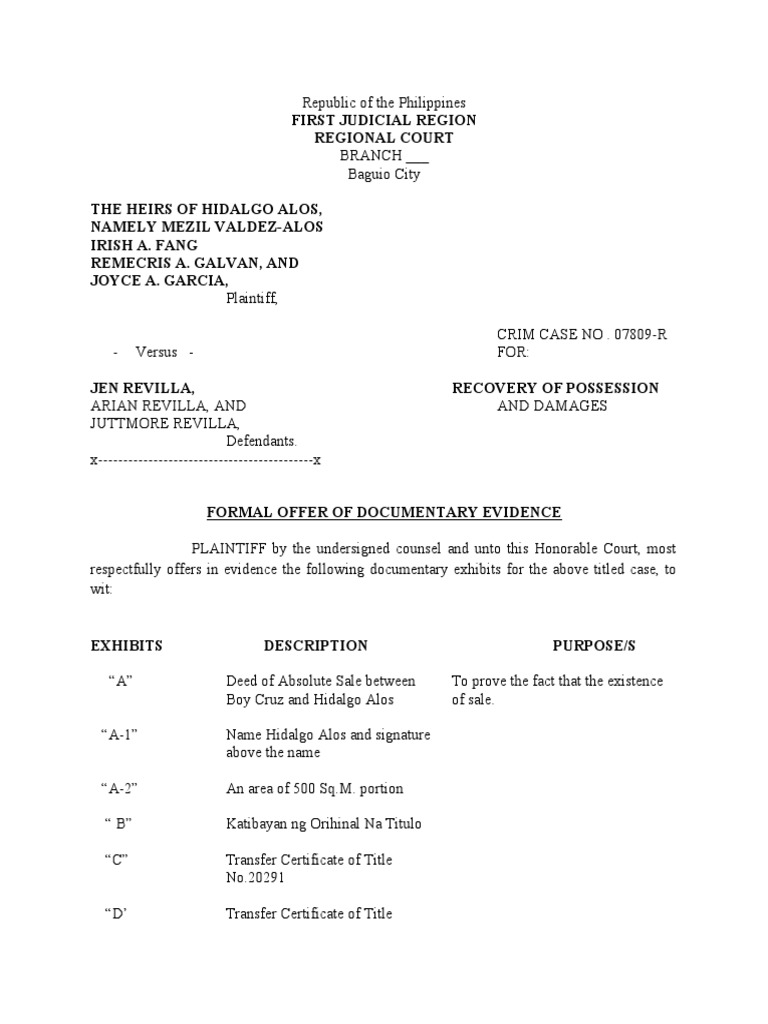 Formal Offer of Exhibit | PDF