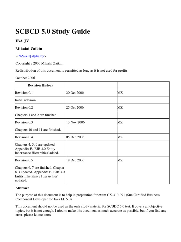 Mikalai Zaikin - SCBCD 5.0 Study Guide | PDF | Enterprise Java Beans | Application Programming ...