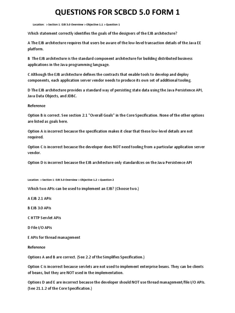 SCBCD-5 Q&A With Explanations - 1 | PDF | Enterprise Java Beans | C (Programming Language)