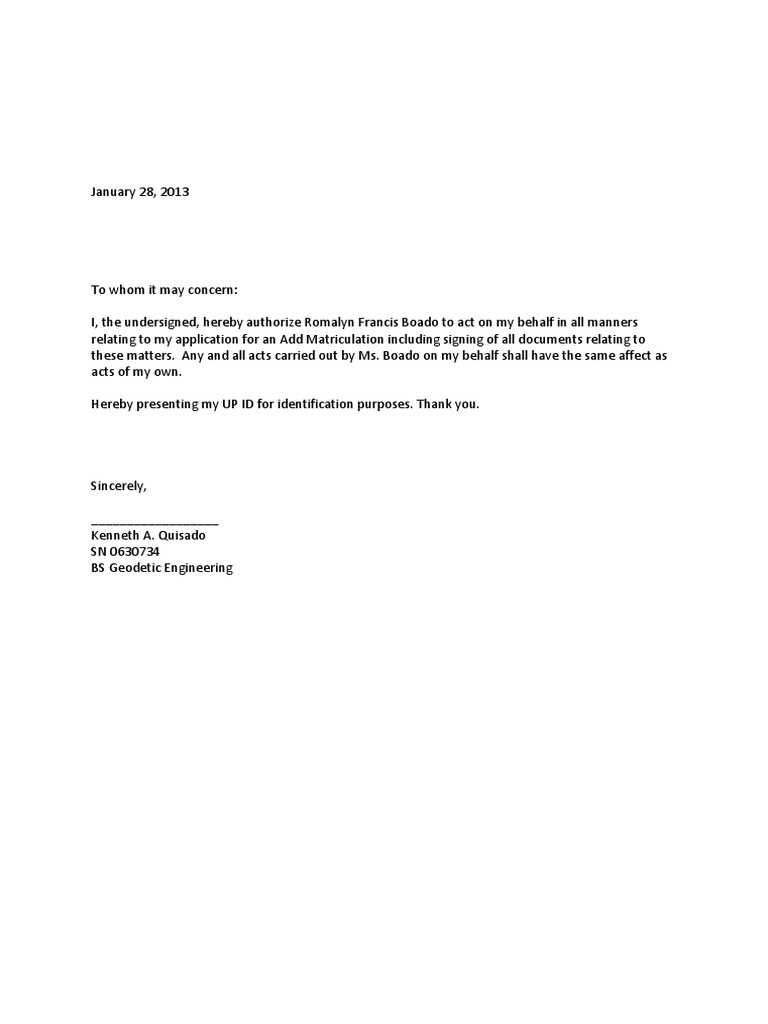 Letter Of Authorization Template