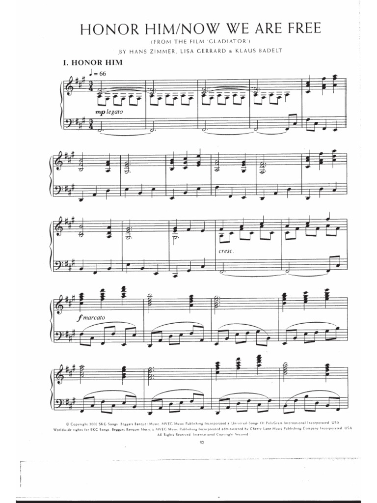 Gladiator Theme - Honor Him - Now We Are Free | PDF