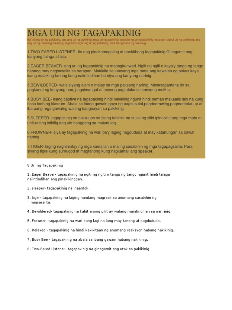 Mga Uri Ng Tagapakinig