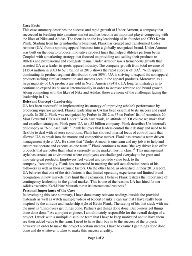 Under Armour - Case Study | PDF | Leadership | Strategic Management