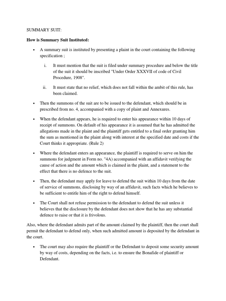 Summary Suit | PDF | Separation Of Powers | Lawsuit