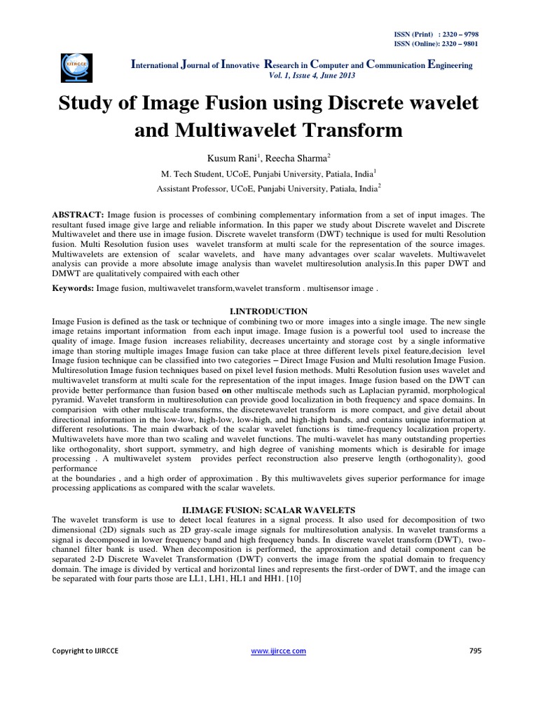 Study of Image Fusion Using Discrete Wavelet and Multiwavelet Transform | PDF | Wavelet | Signal ...