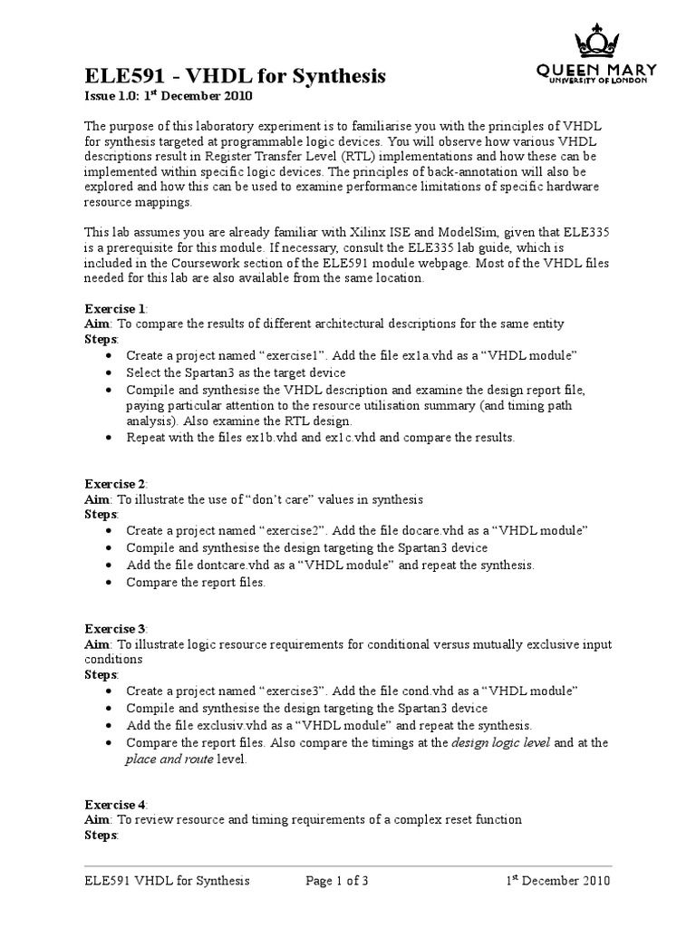 ELE591 - VHDL For Synthesis: Place and Route Level | PDF | Vhdl | Electronic Design