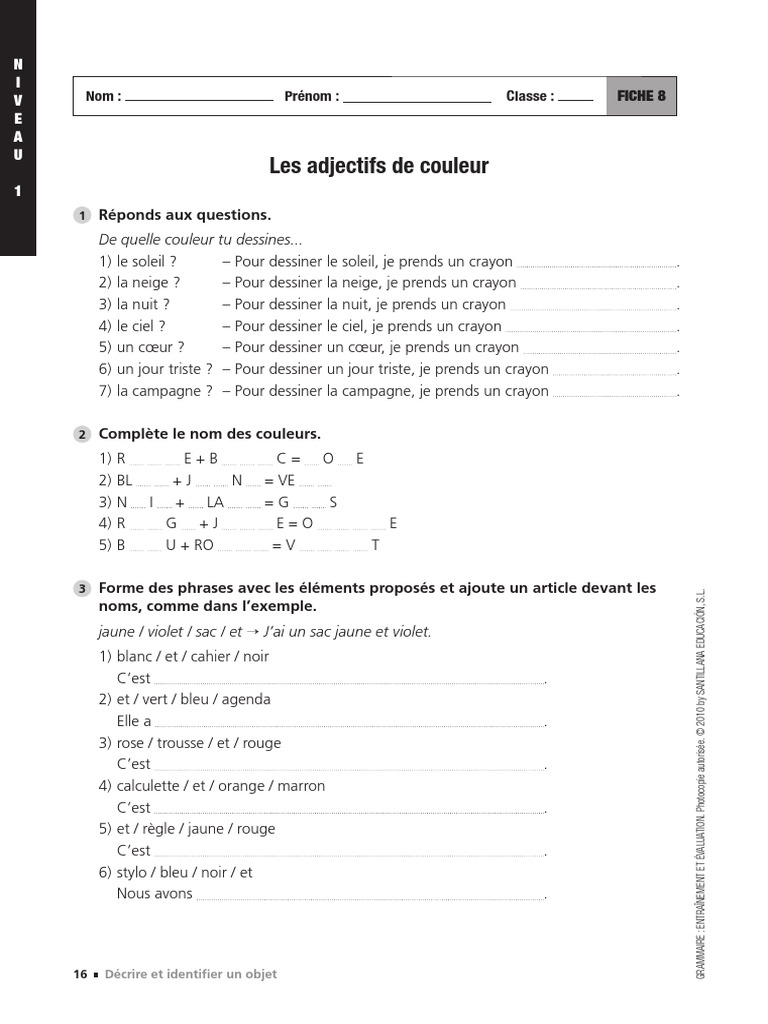 Activités Sur Les Adjectifs de Couleur | PDF | Vision | Traitement d'image