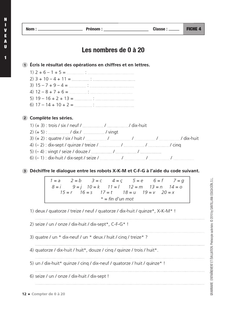 Activités Les Nombres de 0 À 20 | PDF
