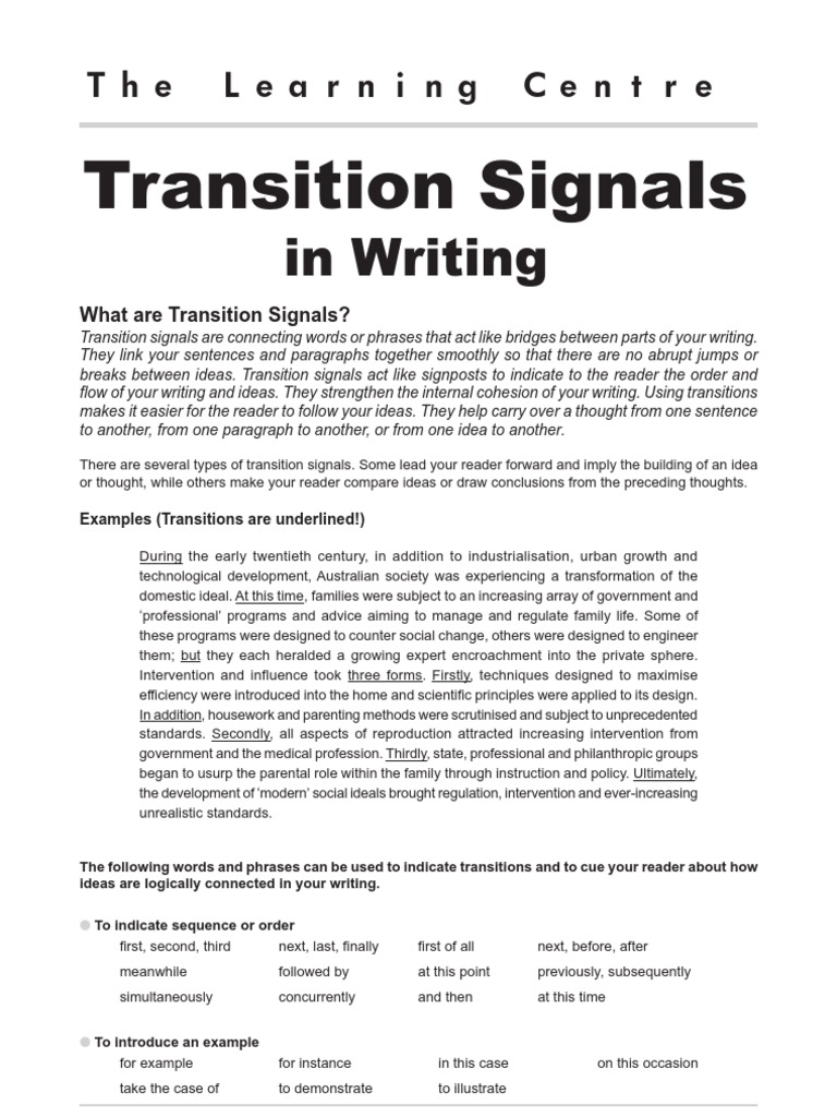 Transition Signals for Effective Writing | PDF | Cognitive Science ...