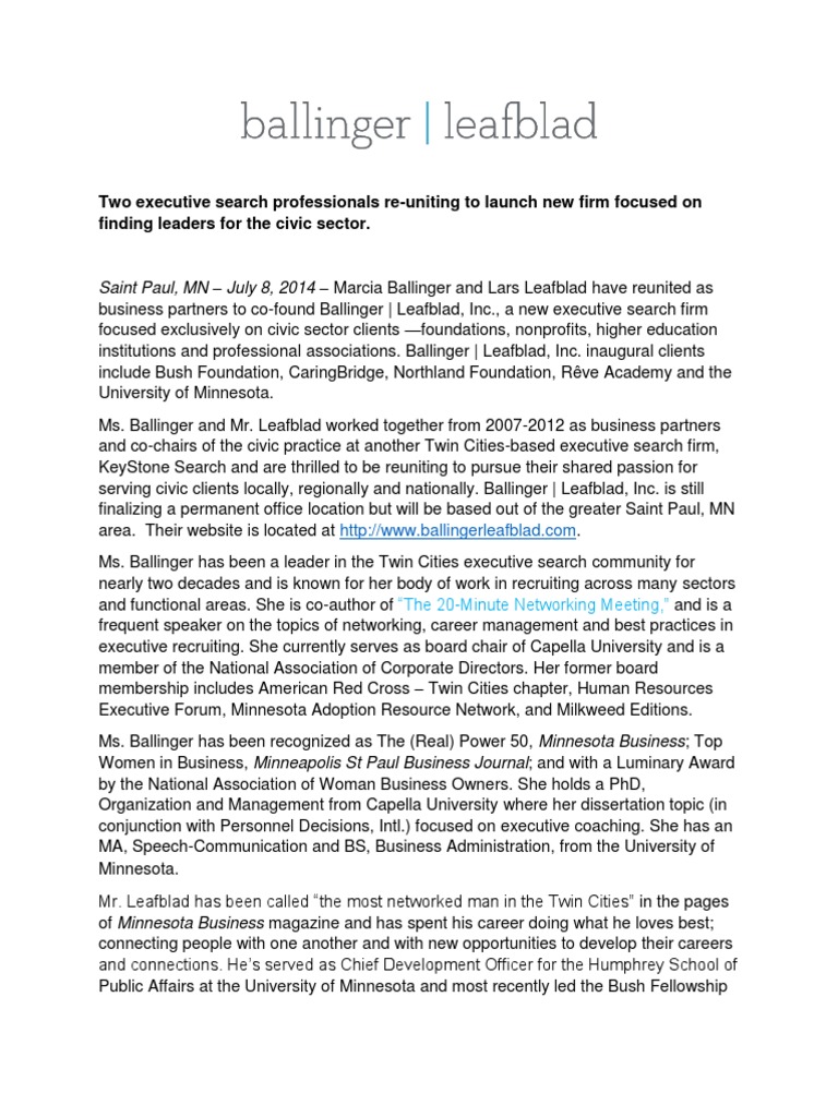 Launch of Ballinger - Leafblad, Inc. | PDF | University Of Minnesota | Business