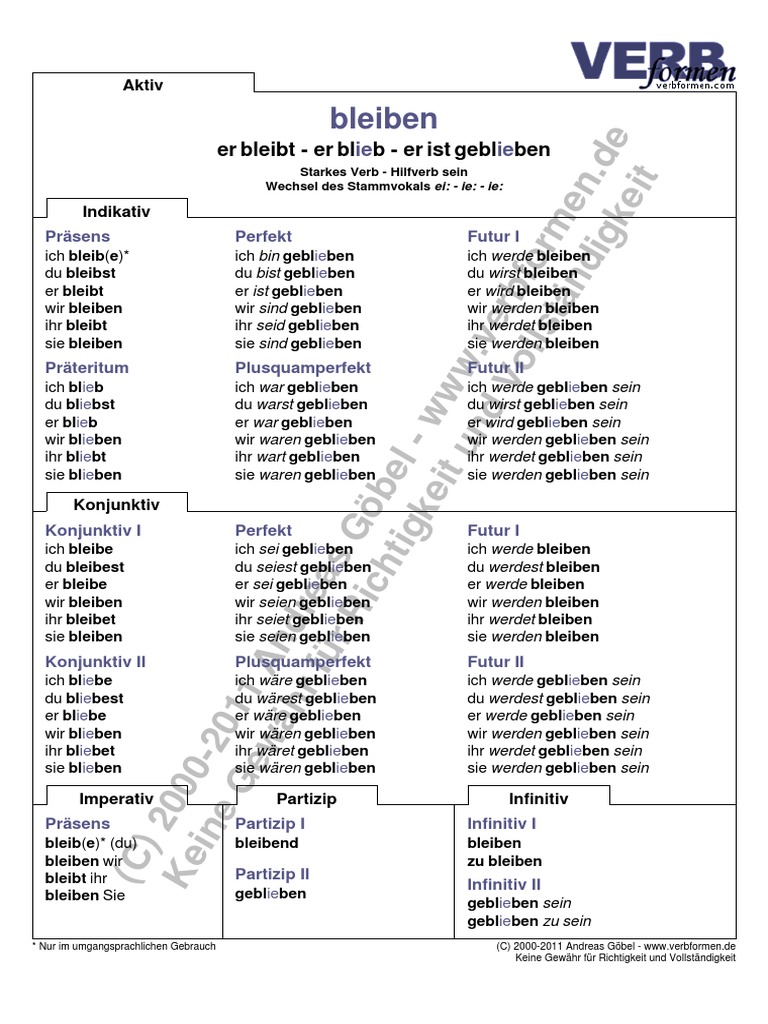 Konjugation - Verb Bleiben | PDF