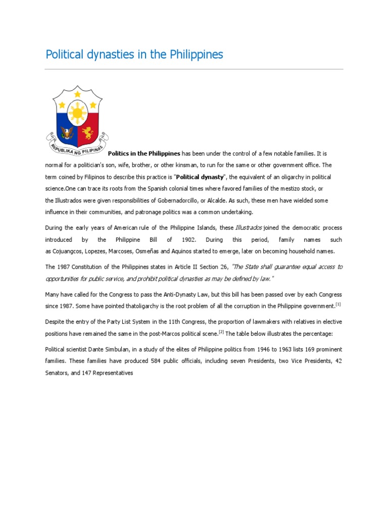 Political Dynasties in The Philippines | PDF | Political Parties ...