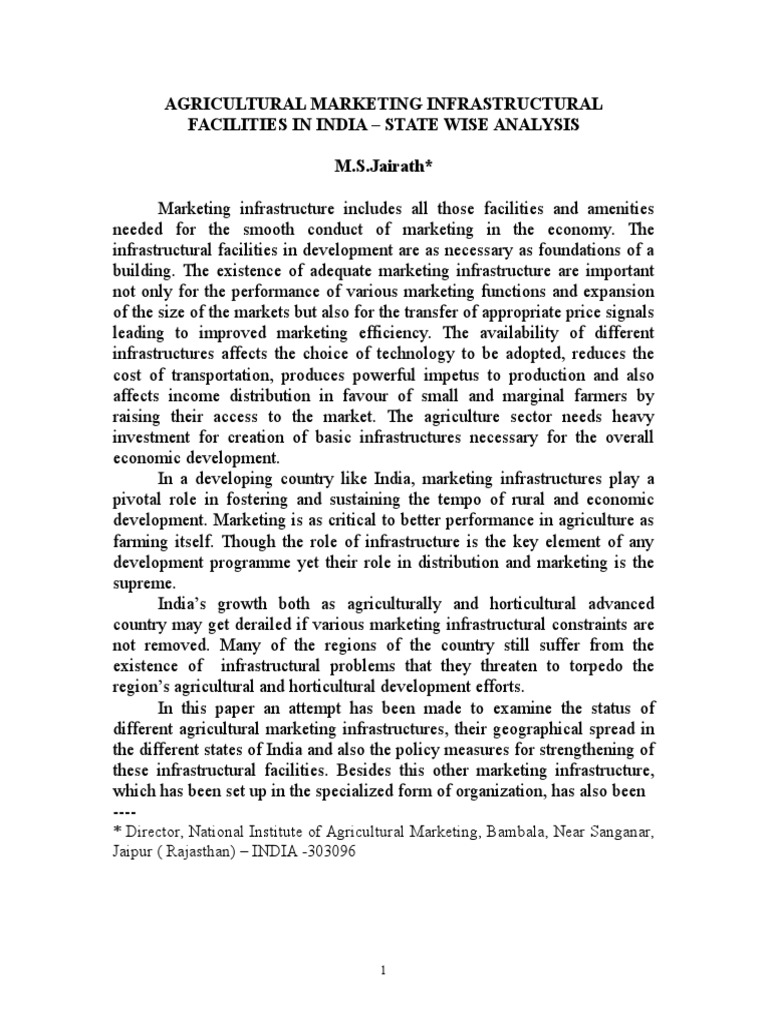 An Analysis of Agricultural Marketing Infrastructure Facilities Across ...