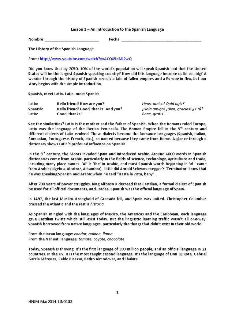 A1.1 An Introduction To The Spanish Language | PDF | Spanish Language ...