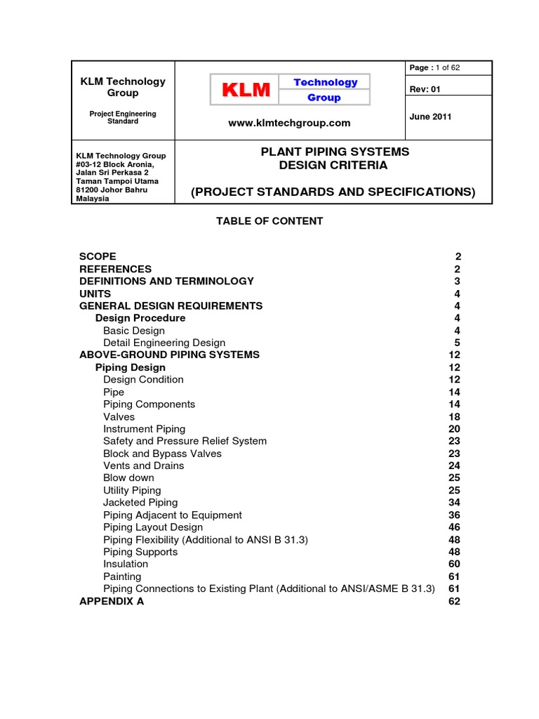 Plant Piping Systems Design Criteria | PDF | Pipe (Fluid Conveyance ...