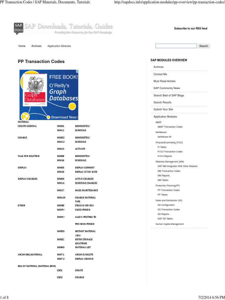 PP Transaction Codes - SAP Materials, Documents, Tutorials1 | Download Free PDF | Software ...