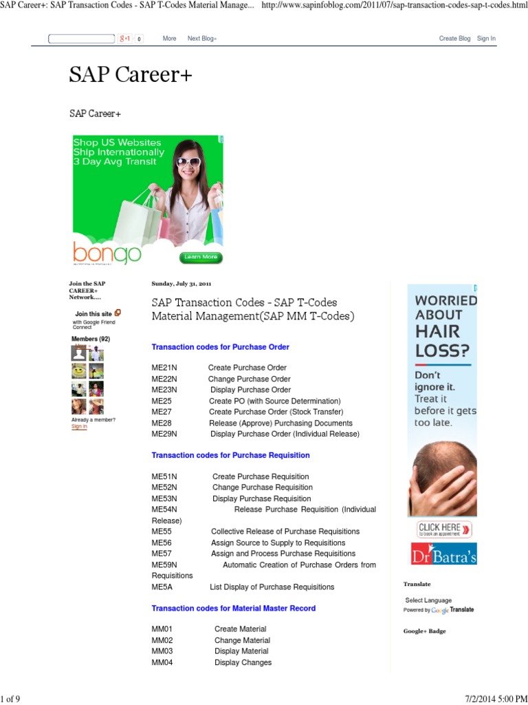 SAP MM T-Codes | PDF | Service Industries | Computing