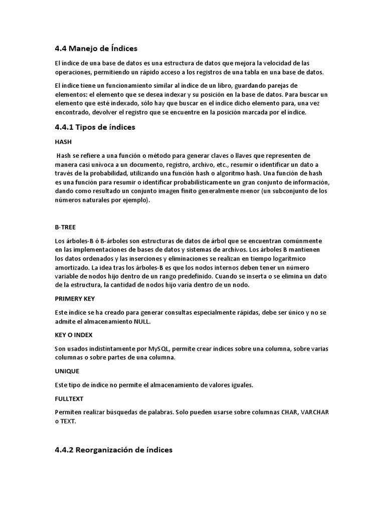 Manejo de Indices | PDF | Bases de datos | Datos de computadora