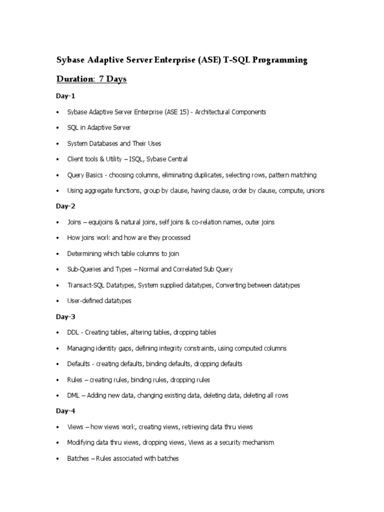 Sybase Basic & Advanced T-SQL Programming | PDF | Sql | Subroutine
