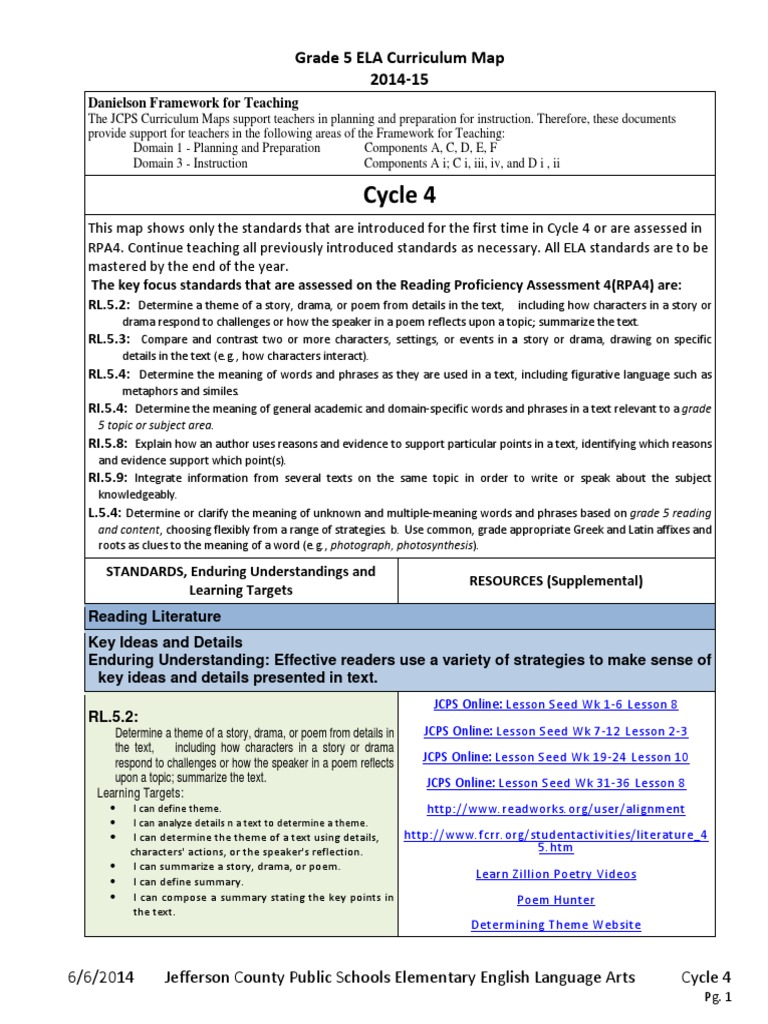 Cmap Grade 5 Cycle 4 Ela v2 | PDF | Curriculum | Reading (Process)