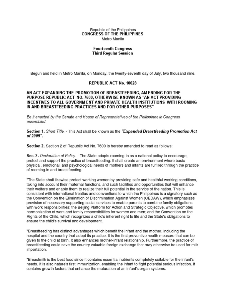 RA10028 | PDF | Breastfeeding | Breast Milk