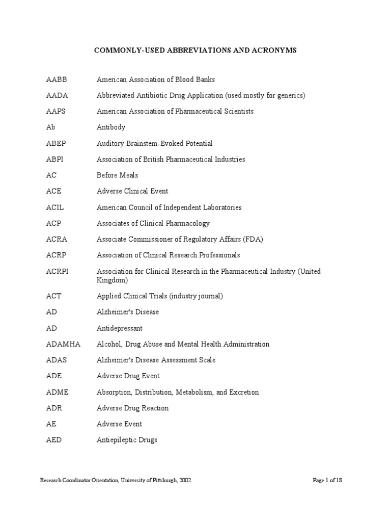 Commonly-Used Abbreviations and Acronyms | PDF | Food And Drug ...