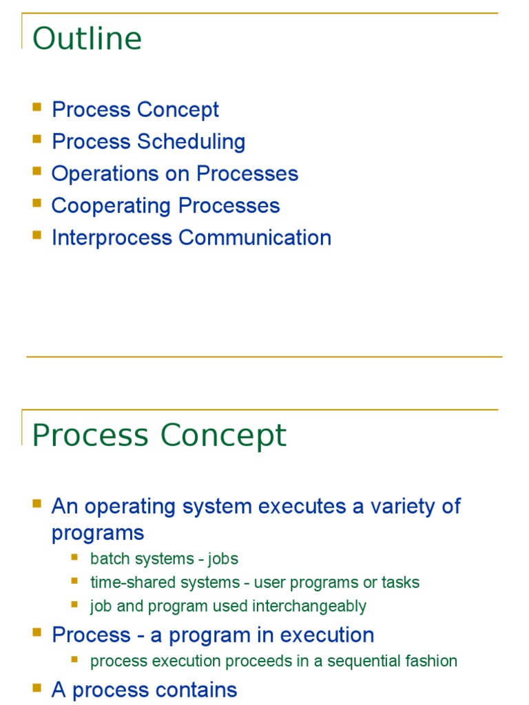 Outline: Process Concept Process Scheduling Operations On Processes ...