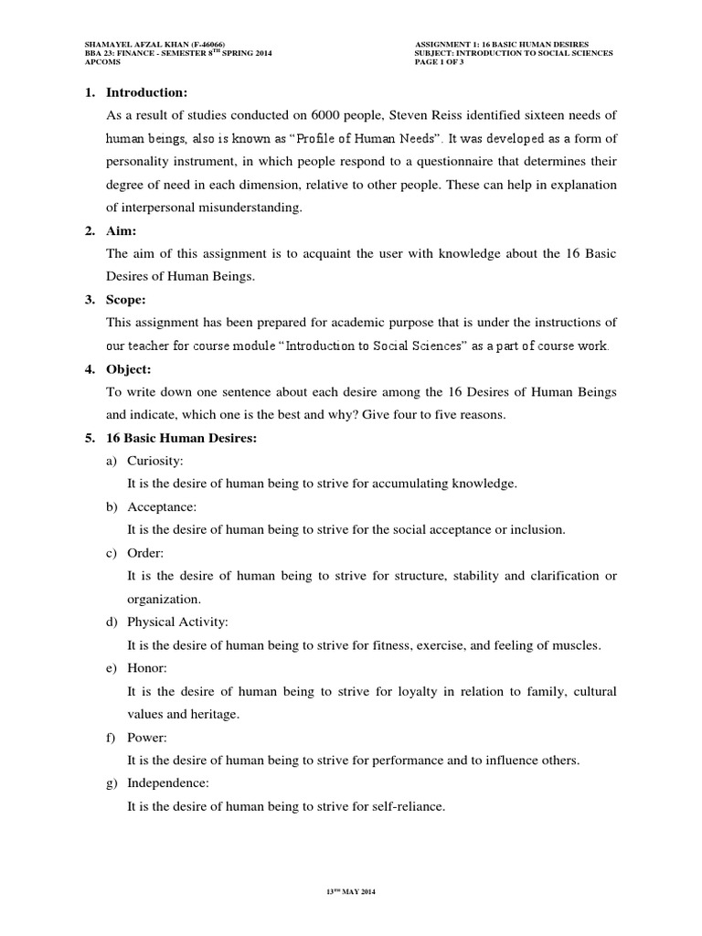 16 Basic Human Desires | PDF | Self Esteem | Motivation